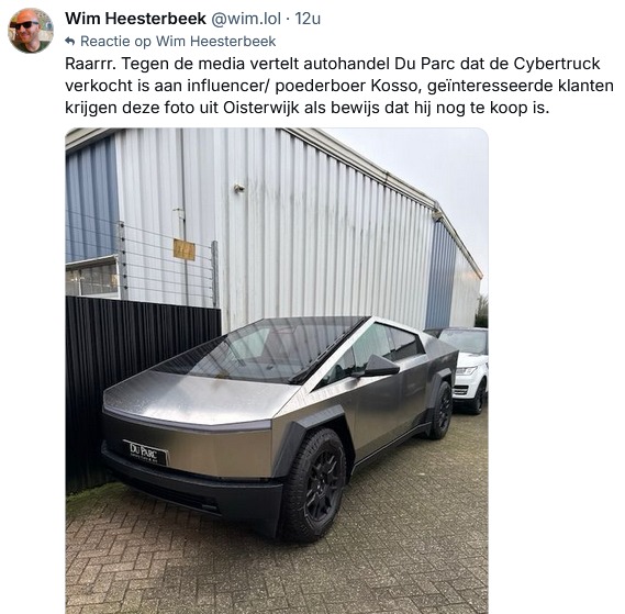 Rapper Kosso valt met zijn Tesla Cybertruck door de mand | Oisterwijk ...